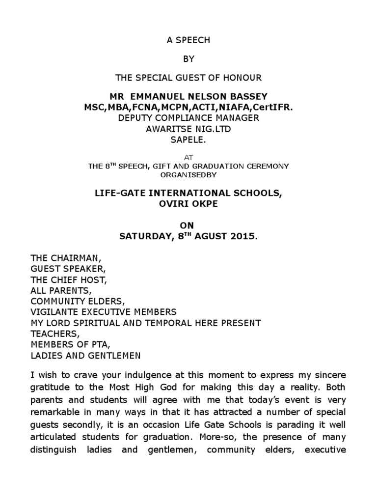 Guest of Honour Speech at Graduation | PDF