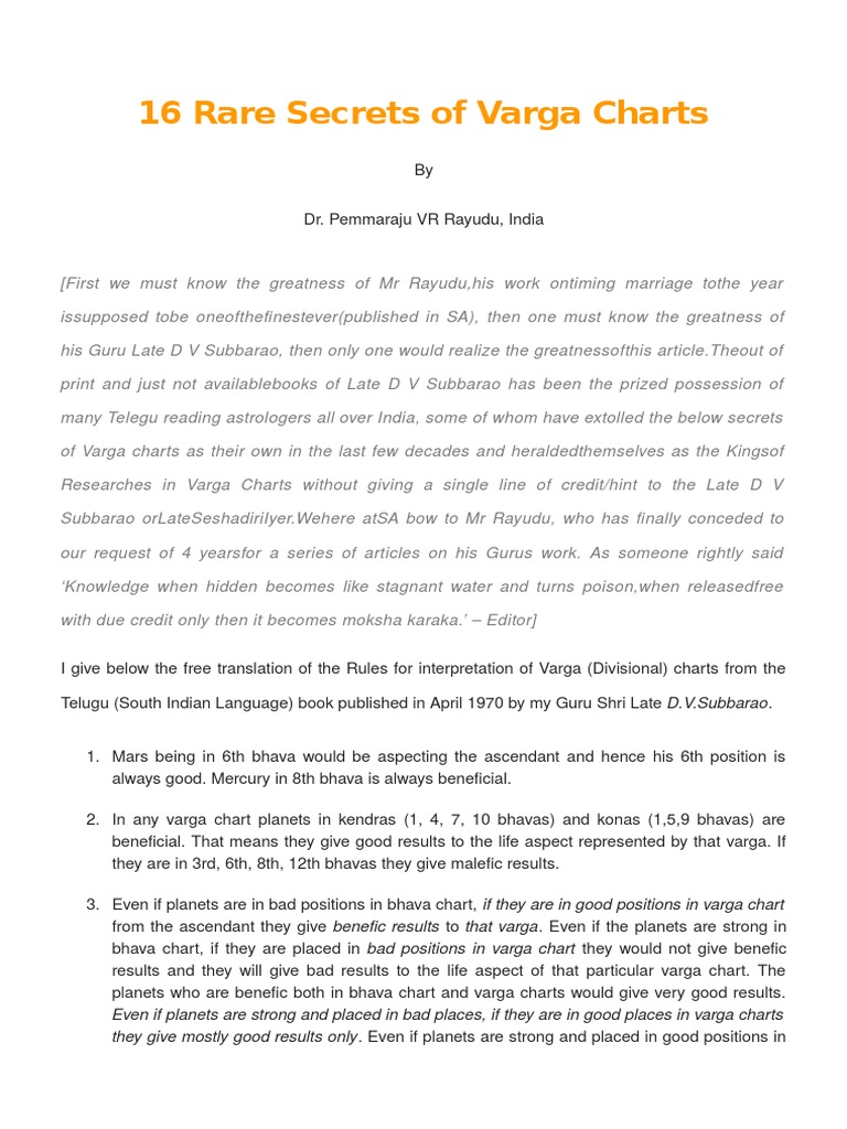 16 Rare Secrets of Varga Charts | PDF | Hindu Astrology | Astrology