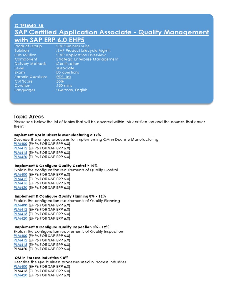 SAP QM Certification Overview | PDF | Sap Se | Enterprise Architecture