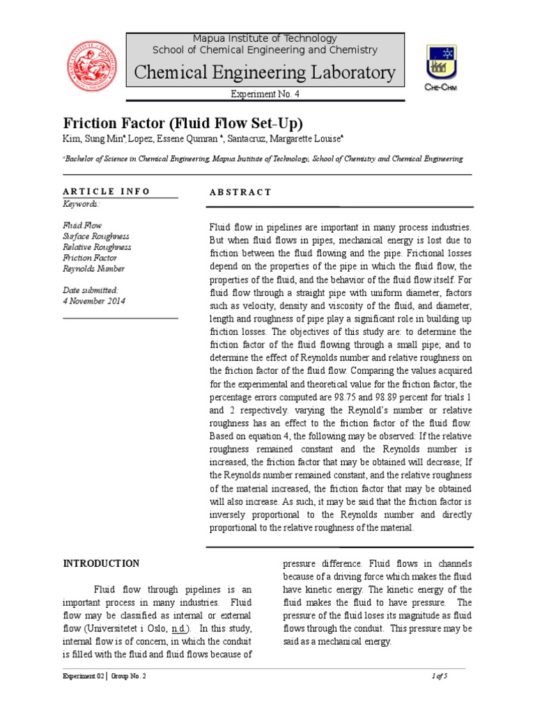 Friction Factor Laboratory Report | PDF | Reynolds Number | Fluid Dynamics