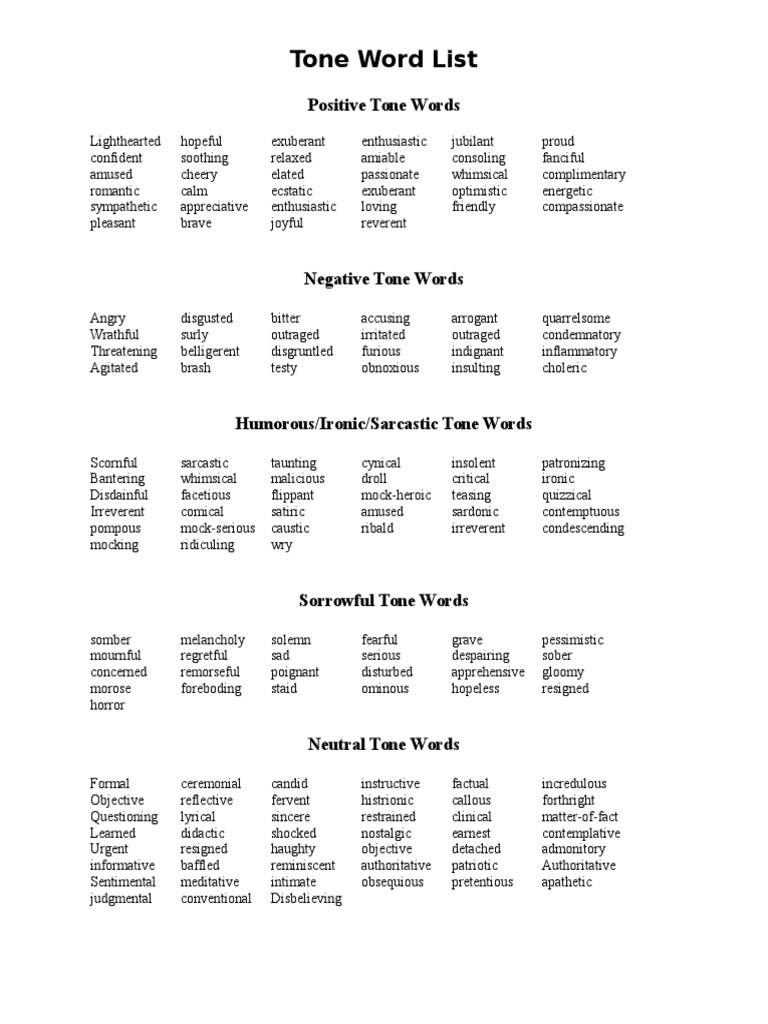 Transition and Tone Word List | PDF | Essays | Paragraph