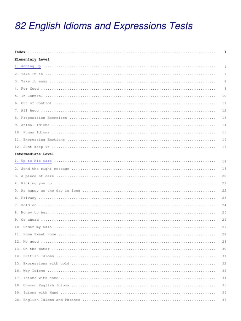 English Idioms Tests Sample | PDF | Syntax | Linguistics