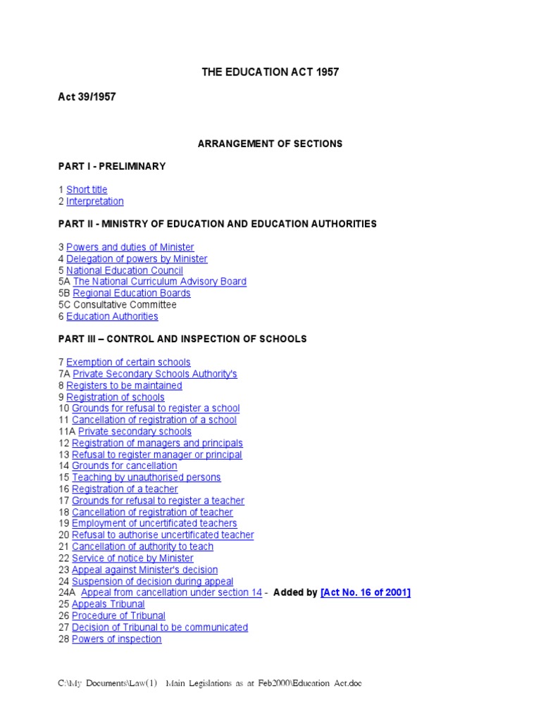The Education Act 1957 | PDF | Secondary School | Teachers