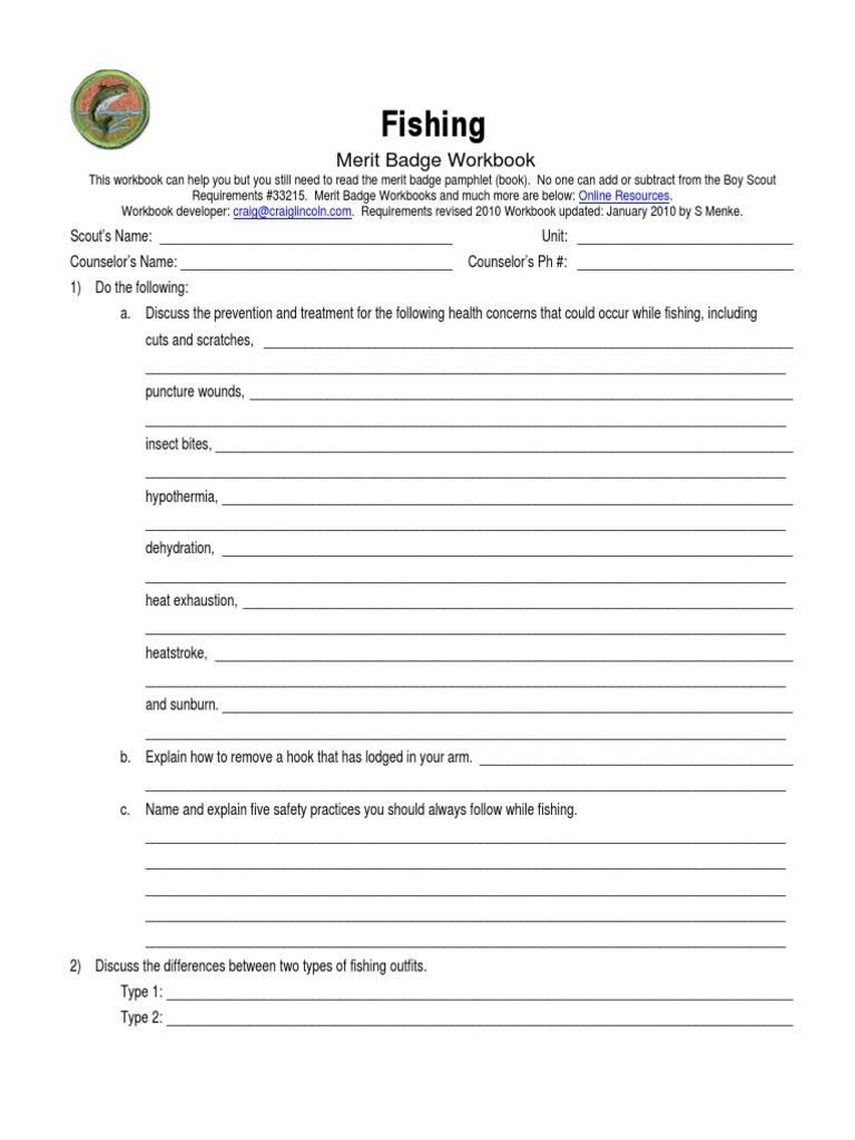 Fishing Merit Badge Workbook Guide | PDF | Boy Scouts Of America | Hobbies