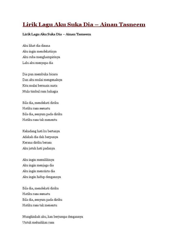 Lirik Lagu Aku Suka Dia | PDF