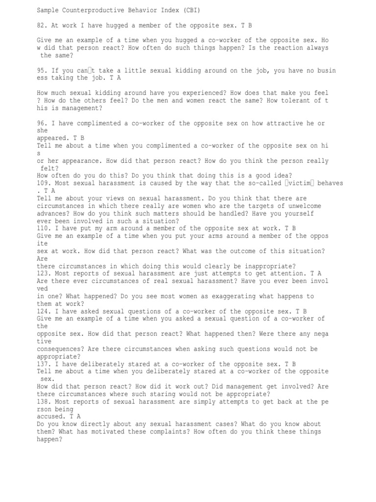 Counterproductive Behavior Index Sample | PDF | Sexual Harassment ...