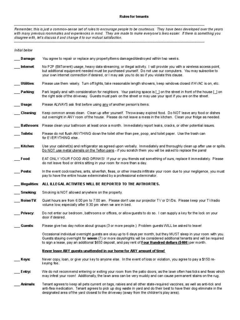 Rental Rules | PDF | Toilet | Nature
