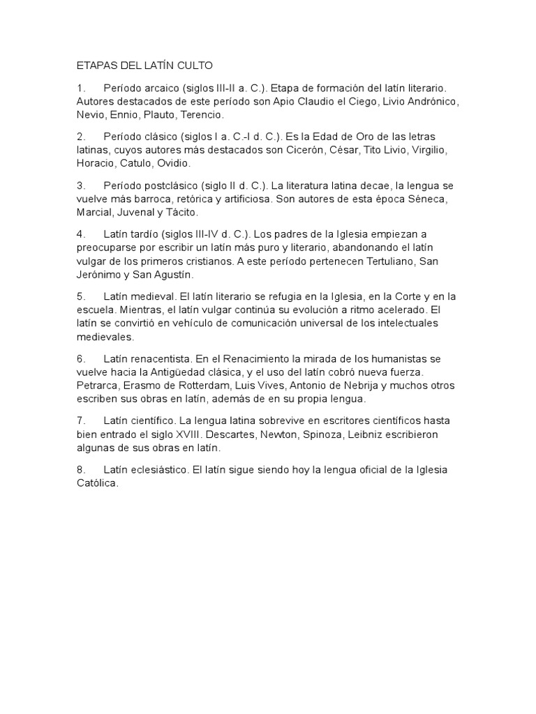 Etapas del Latín Culto y su Evolución | PDF | Doce olímpicos | latín