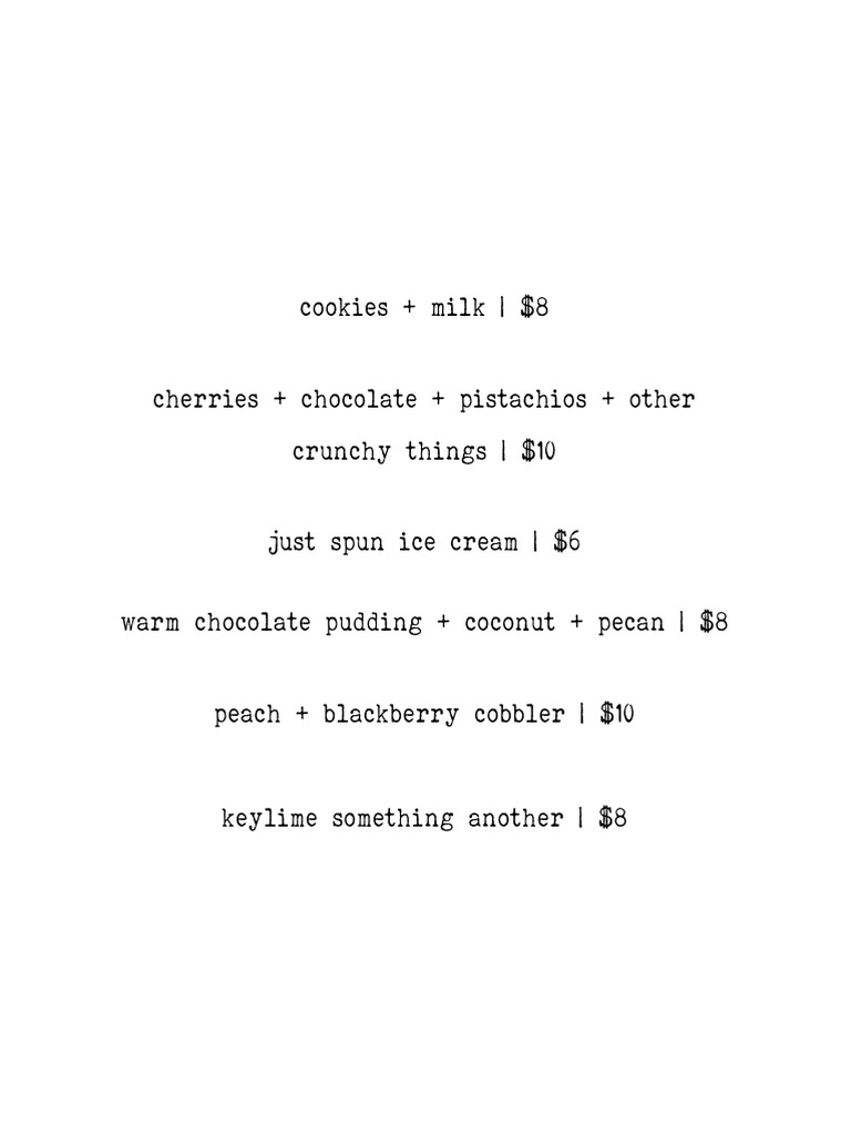 Willa Jean Dessert Menu | PDF