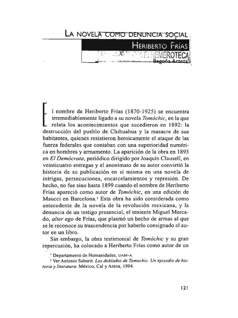 Heriberto Frías y la novela Tomóchic | PDF | Don Quijote | Novelas