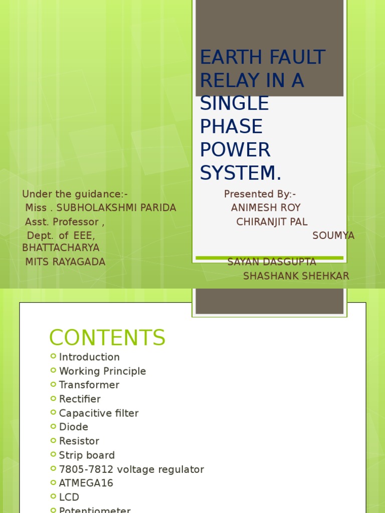 Earth Fault Relay in A Single Phase Power System. | PDF | Rectifier ...