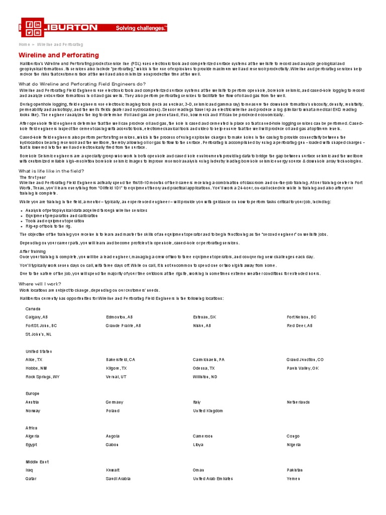 Wireline and Perforating - Halliburton | Download Free PDF ...