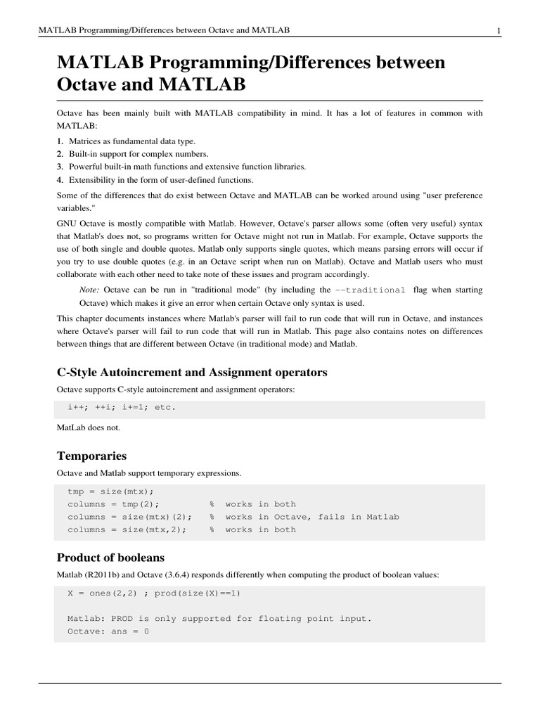 Diferencias Matlab Octave | PDF | Matlab | Parsing