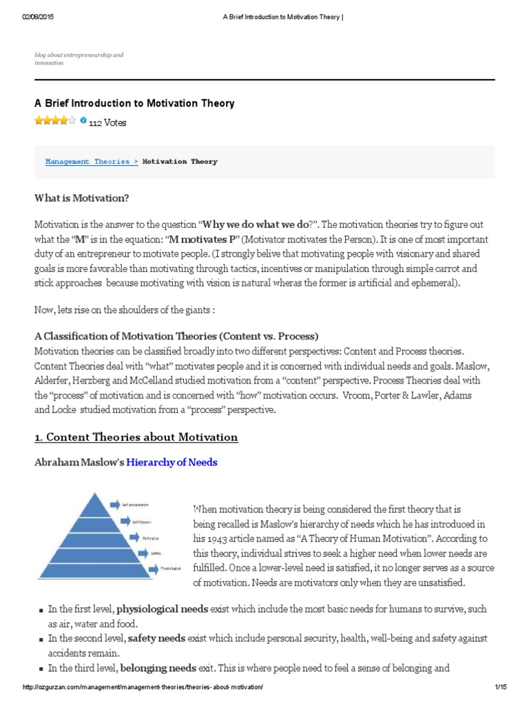 A Brief Introduction To Motivation Theory - PDF | PDF | Motivation ...