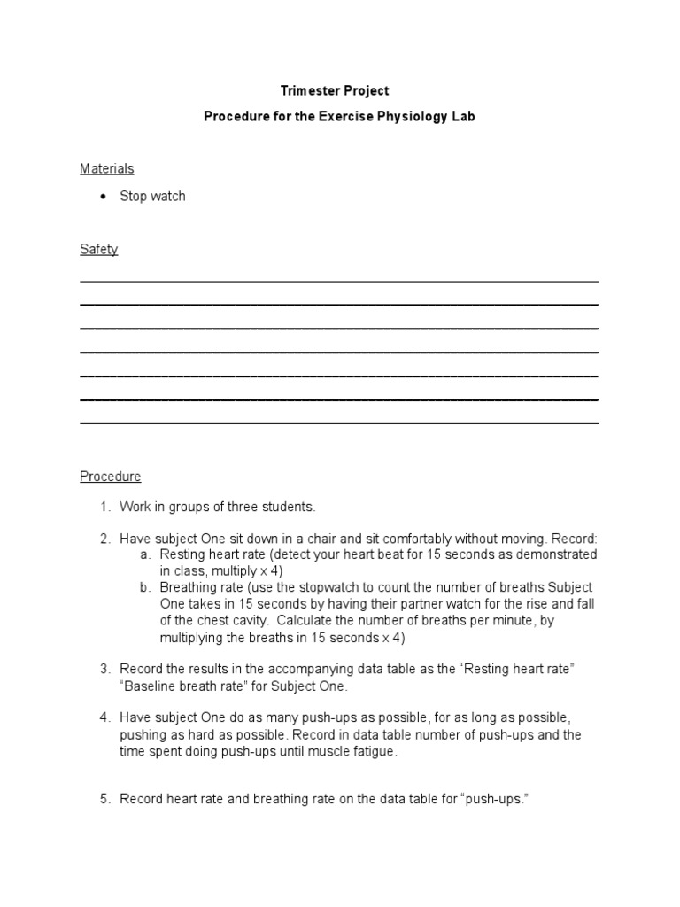 Procedure For The Exercise Physiology Lab - 2 | PDF