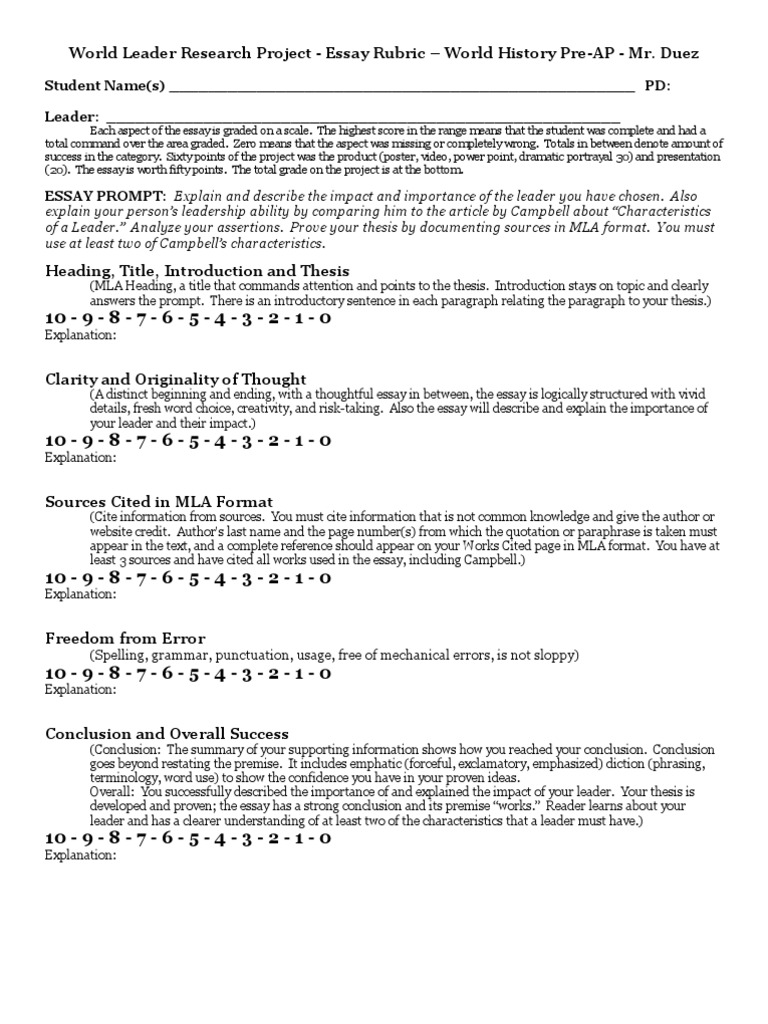 World History Leader Essay Guide | PDF | Essays | Rubric (Academic)