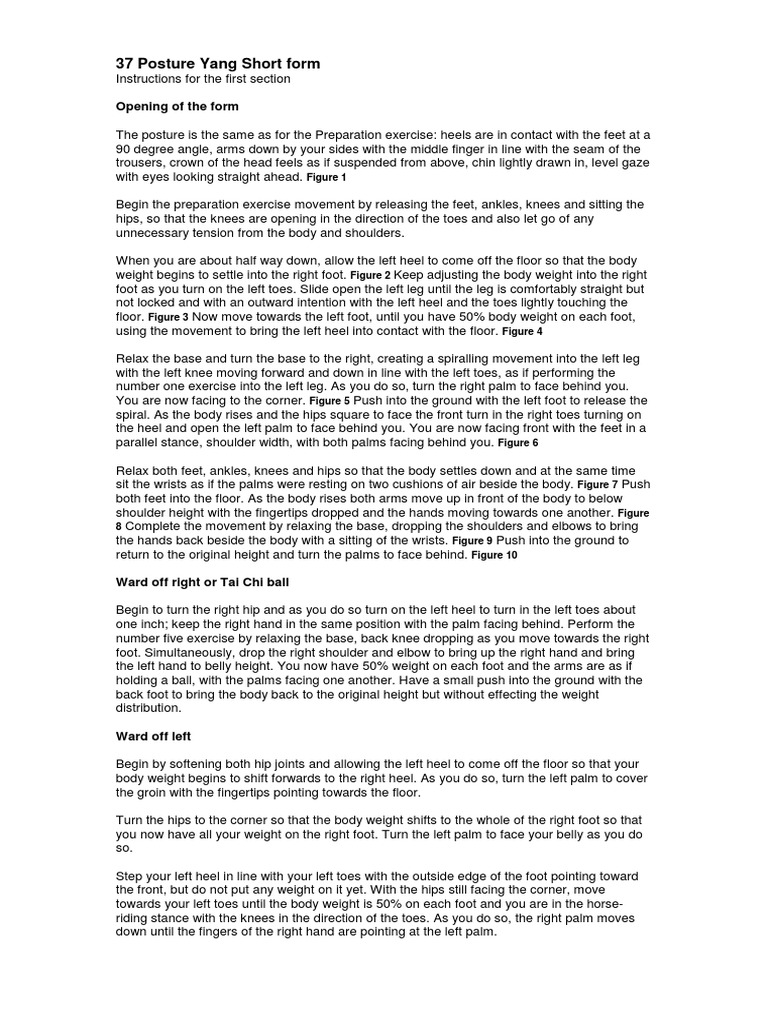 Instructions for Performing the 37 Posture Yang Short Form of Tai Chi ...