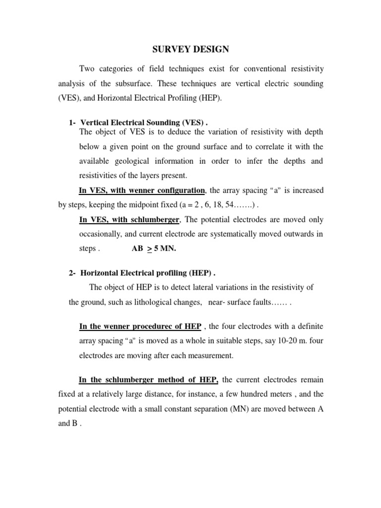 Electrical Survey Design | PDF | Electrical Resistivity And ...