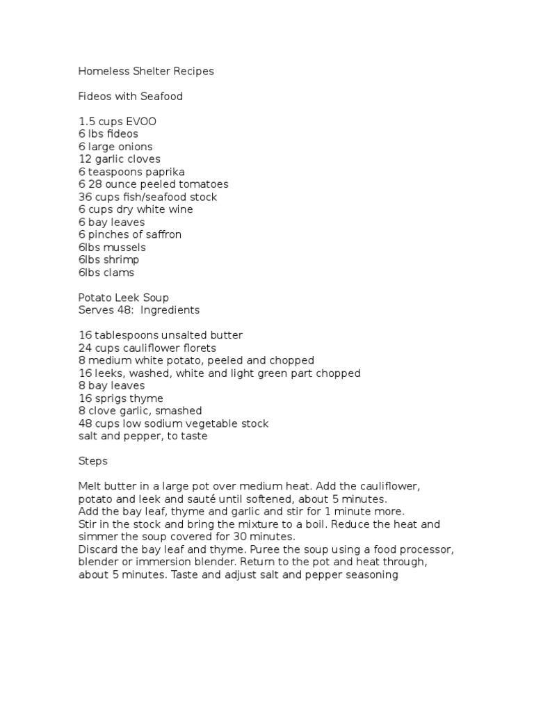 Homeless Shelter Recipes | PDF | Stir Frying | Scallion