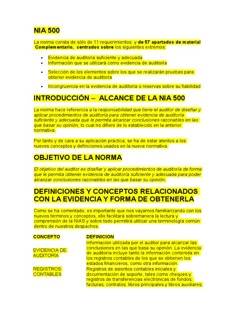Nia 500 | PDF | Auditoría financiera | Evidencia