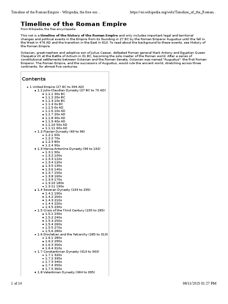 Roman Empire Timeline | PDF | Augustus | Nero