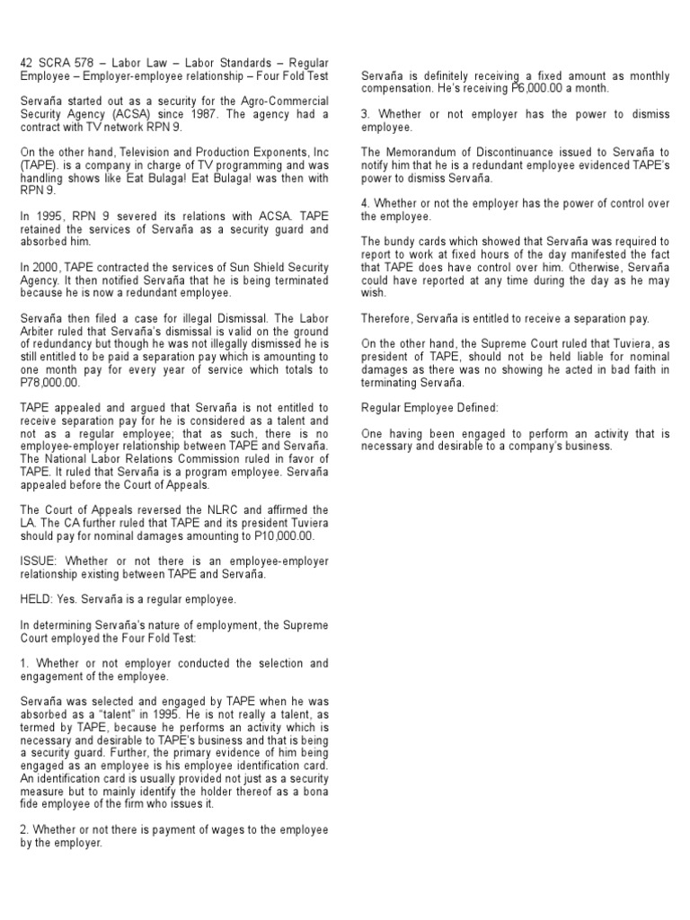 Television and Production Exponents Inc Vs Servana | PDF | Employment ...