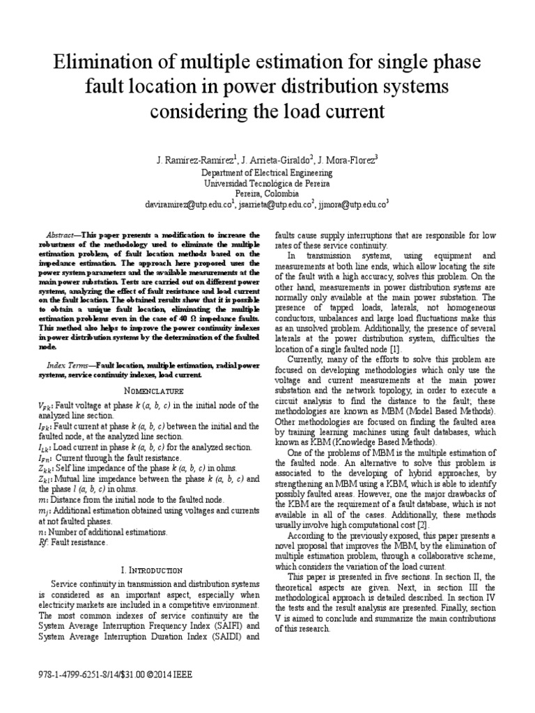 Elimination of Multiple Estimation For Single Phase Fault Location in Power Distribution Systems ...