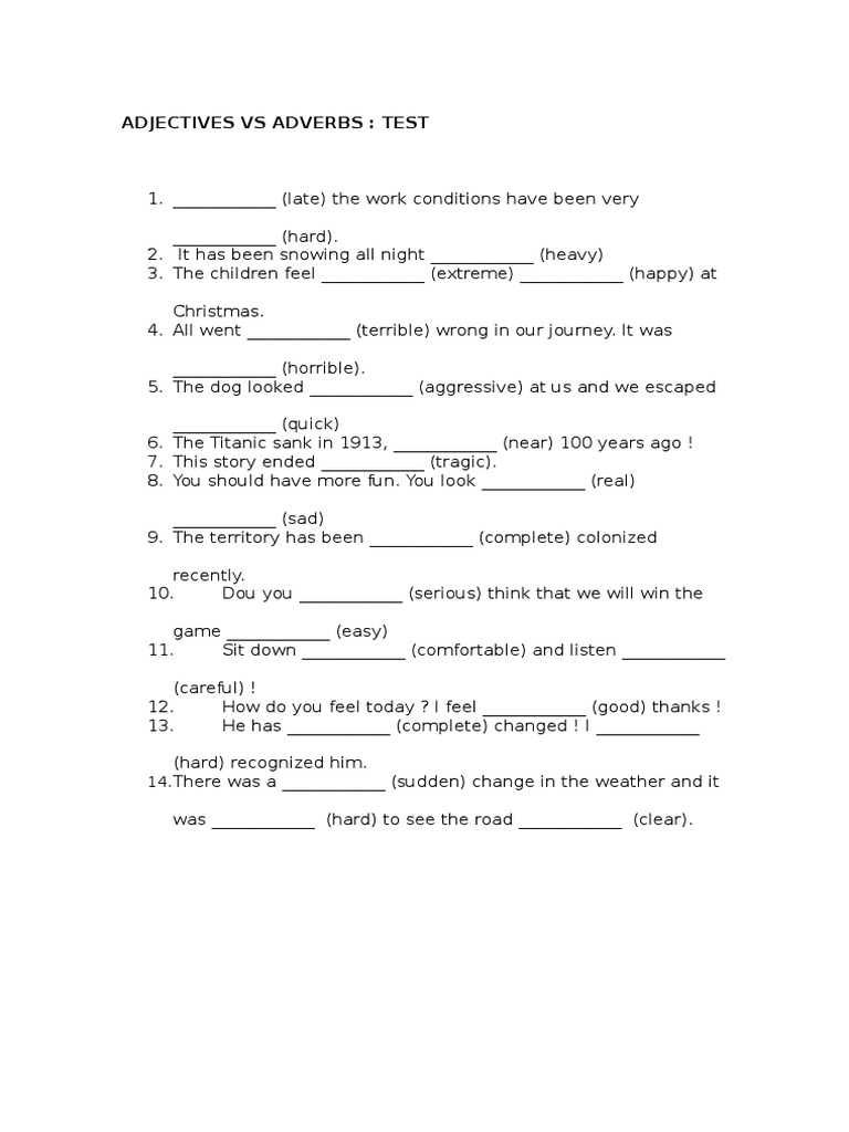 Adjectives Vs Adverbs Test New 2014 | PDF