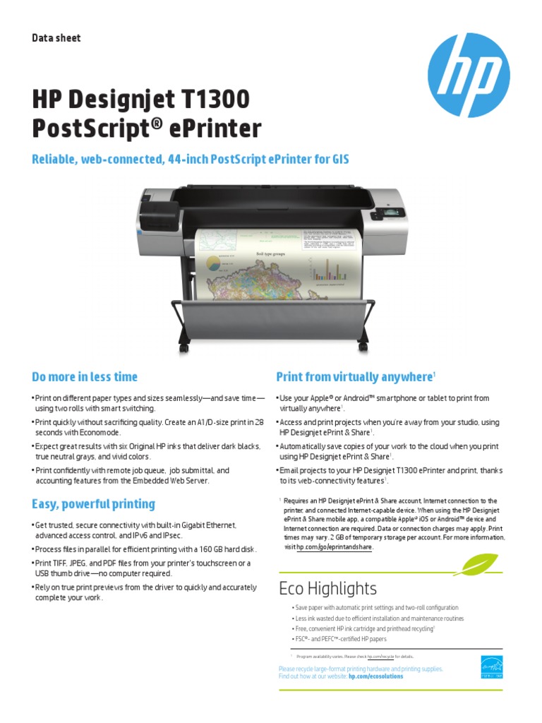 HP Designjet T1300 PostScript® Eprinter | PDF | Printer (Computing) | Media Technology