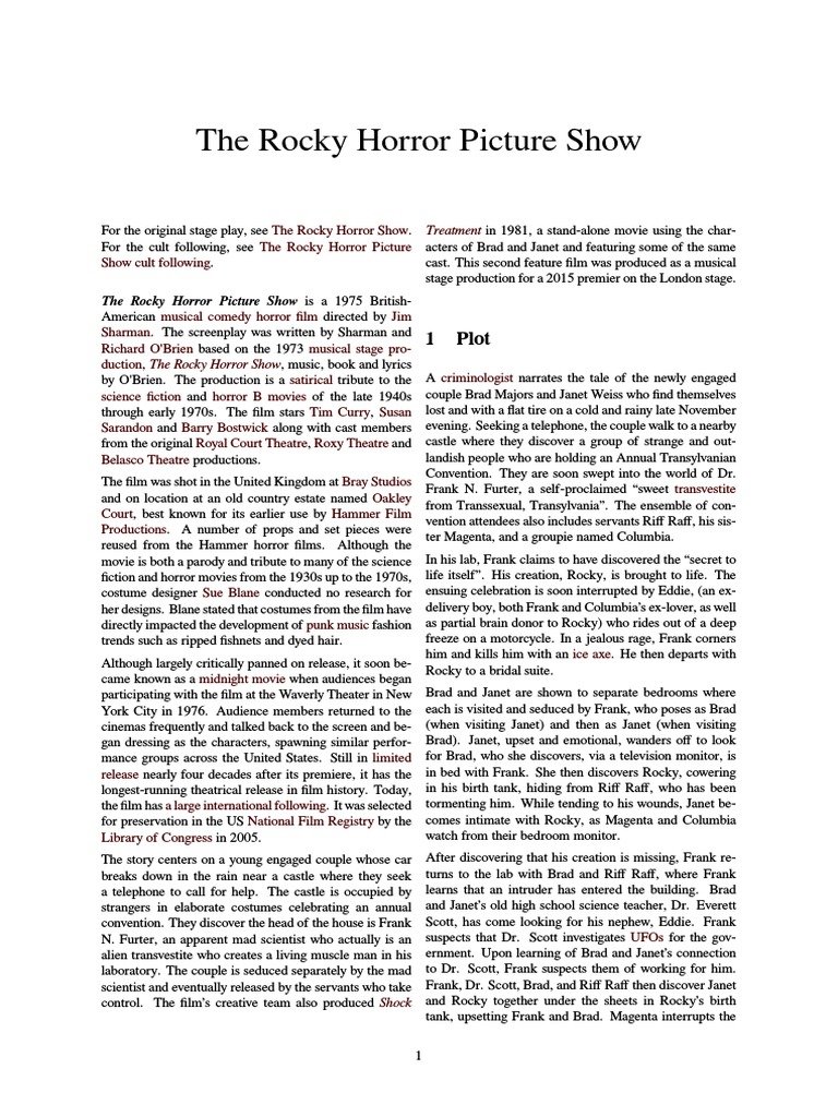 The Rocky Horror Picture Show | PDF | Leisure