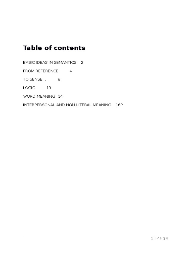 Table of Contents and Basic Ideas in Semantics | PDF | Logic | Style ...