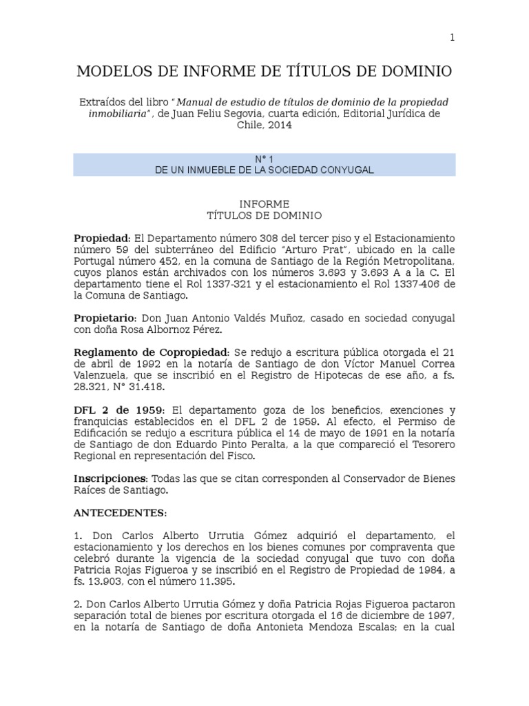 Modelos de Informe de Títulos de Dominio | Propiedad | Derecho de los ...