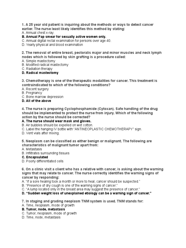 CANCER NSG Questions | PDF | Chemotherapy | Hematopoietic Stem Cell ...