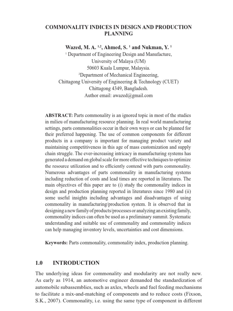 Commonality Indices in Design and Production Planning | PDF | Usability ...