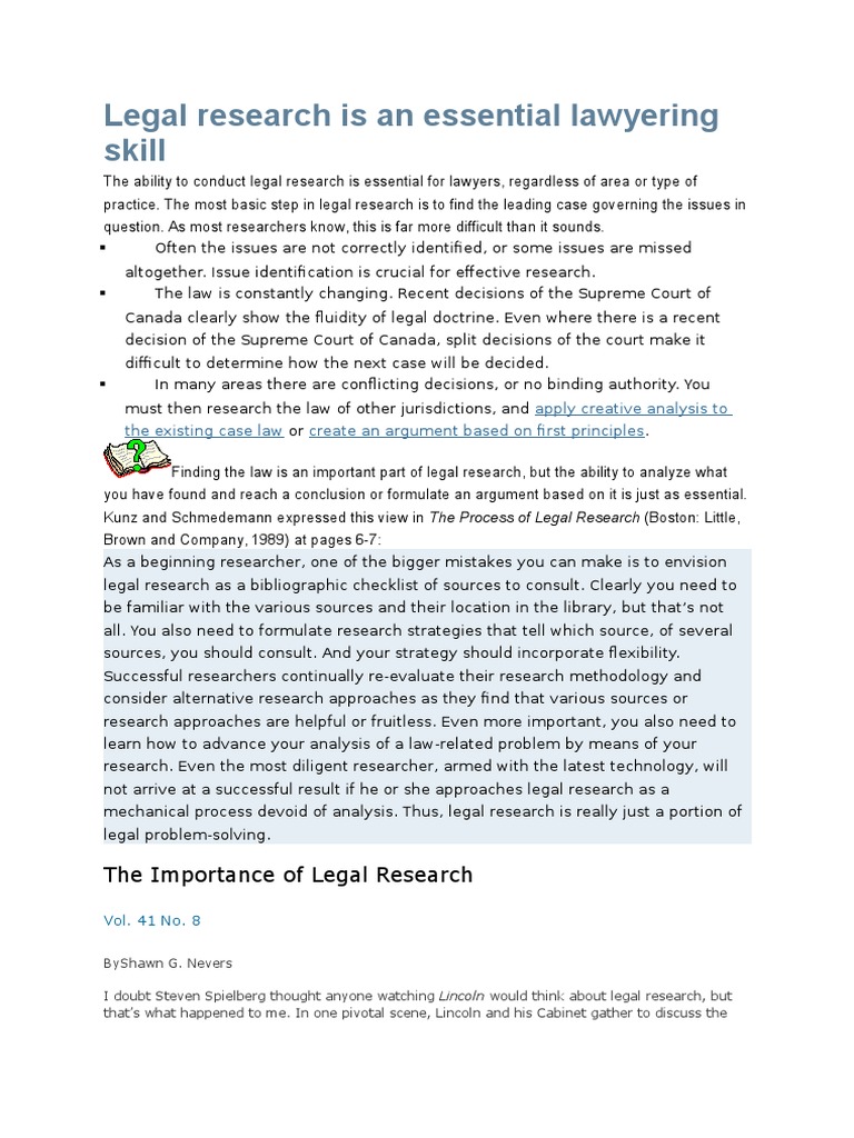 Legal Research Is An Essential Lawyering Skill | PDF | Precedent | Law ...