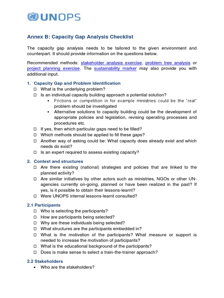 Annex B Capacity Gap Analysis Checklist | PDF | Capacity Building ...