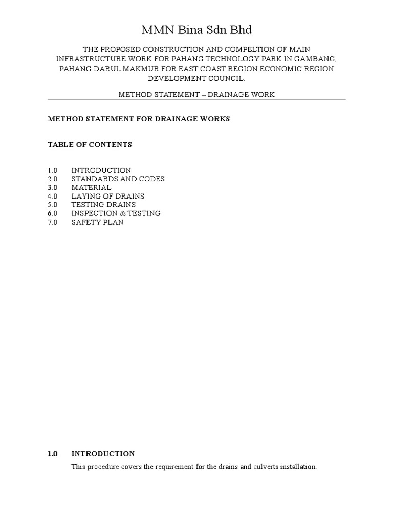 Method Statement - Drainage Works | PDF | Drainage | Concrete