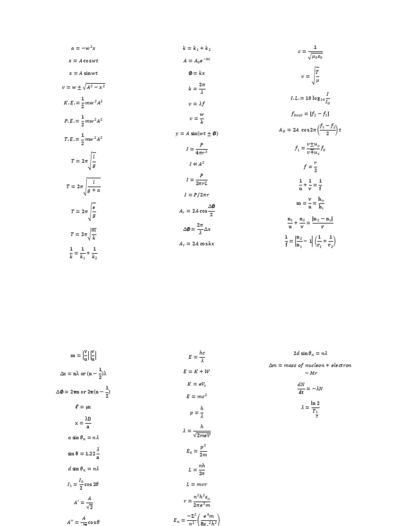 Physics STPM Sem 3 Formulae | PDF | Teaching Mathematics
