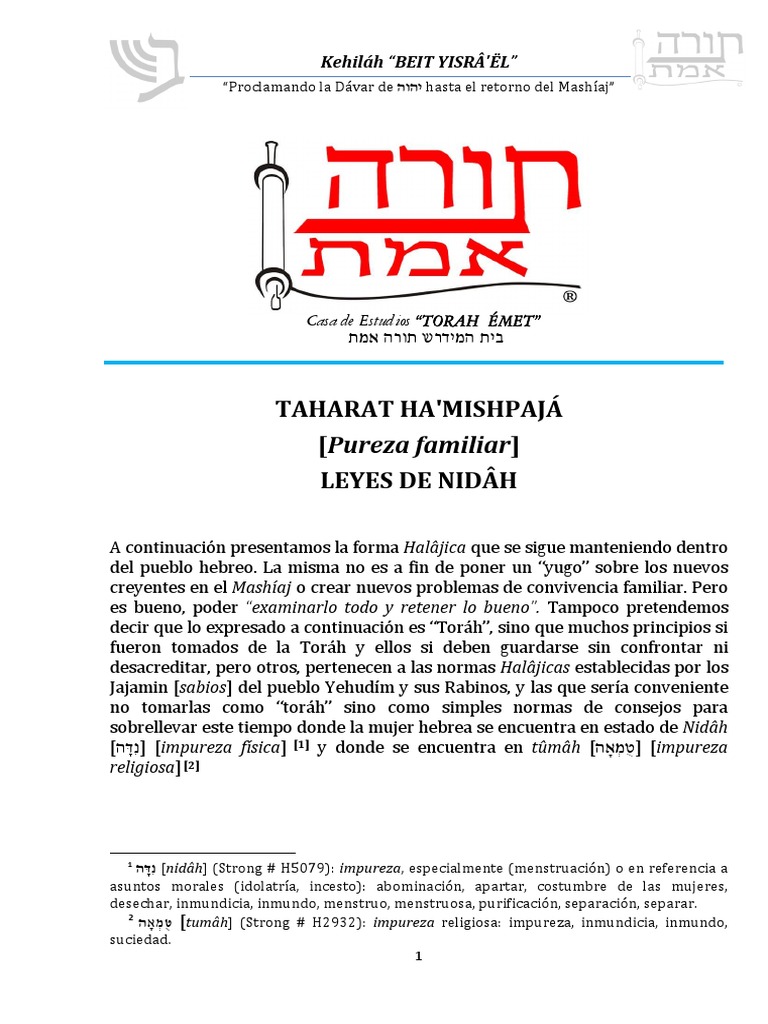 TAHARAT HA'MISHPAJÁ (Pureza Familiar) | PDF | Menstruación | Shabat