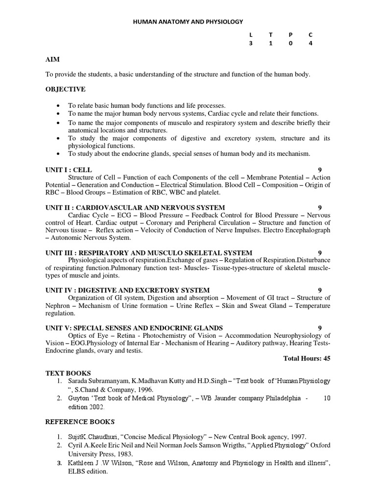 Human Anatomy and Physiology Syllabus | PDF | Self-Improvement