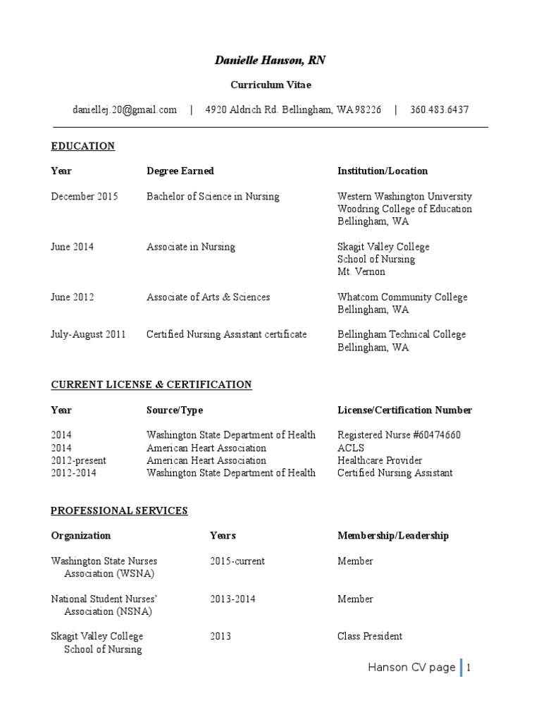 Danielle Hanson RN: Curriculum Vitae | PDF | Career & Growth | Self-Improvement