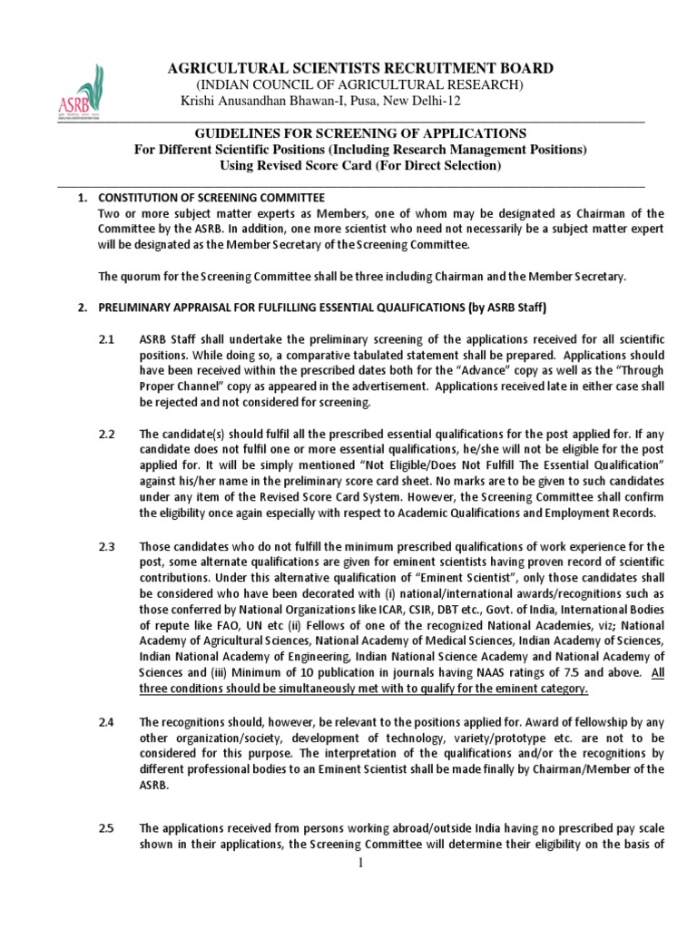 Icar Revised Score Card | PDF | Doctor Of Philosophy | Academic Degree