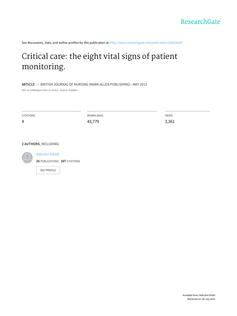Eight Vital Signs in Patient Monitoring | PDF | Pulse | Monitoring ...