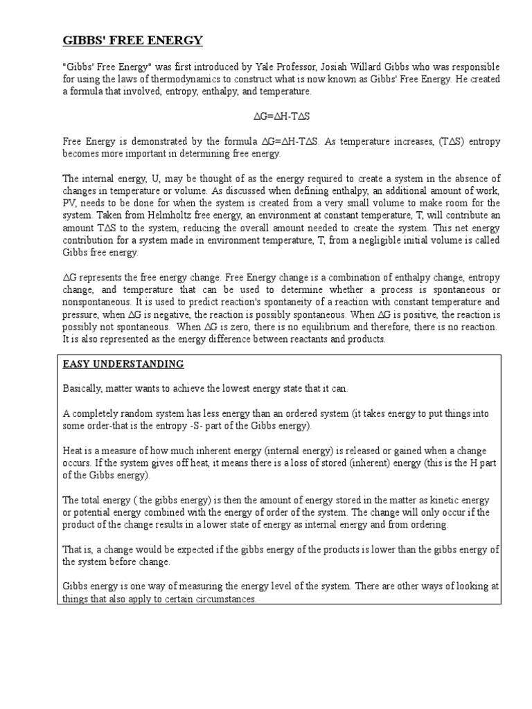 Gibbs Free Energy | PDF | Gibbs Free Energy | Enthalpy