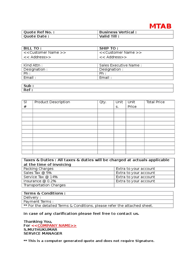 This Is A Computer Generated Quote and Does Not Require Signature | PDF