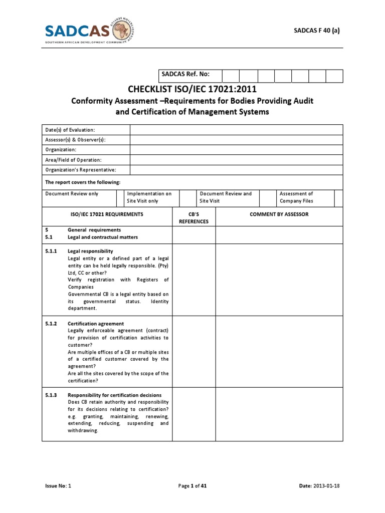 Checklist - Iso 17021 | PDF | Audit | Competence (Human Resources)