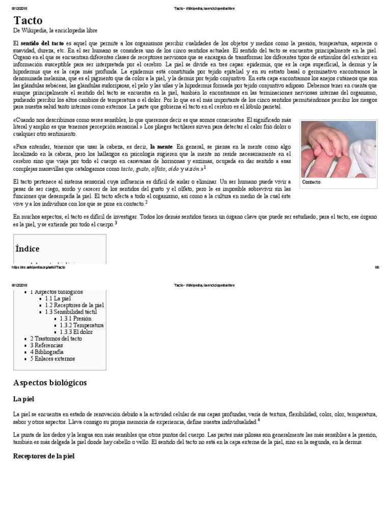 Tacto - Wikipedia, La Enciclopedia Libre | PDF | Sistema nervioso ...