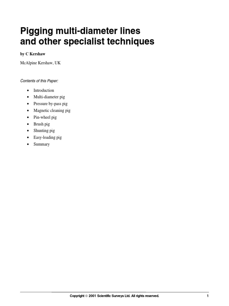 Pigging Multi-Diameter Lines and Other Specialist Techniques | PDF ...