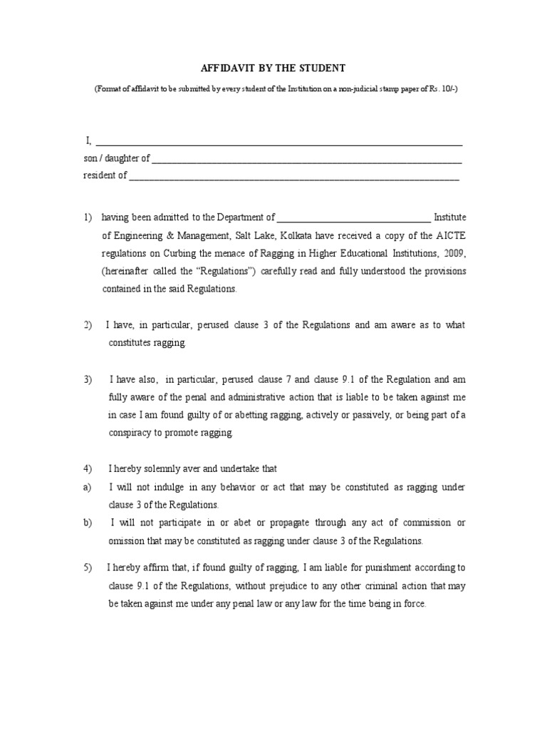 Anti Ragging Affidavit | Affidavit | Jurisprudence | Free 30-day Trial ...
