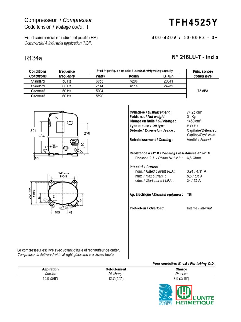 Compresseur Frigorifique TFH4525Y | PDF | Maison et jardin ...